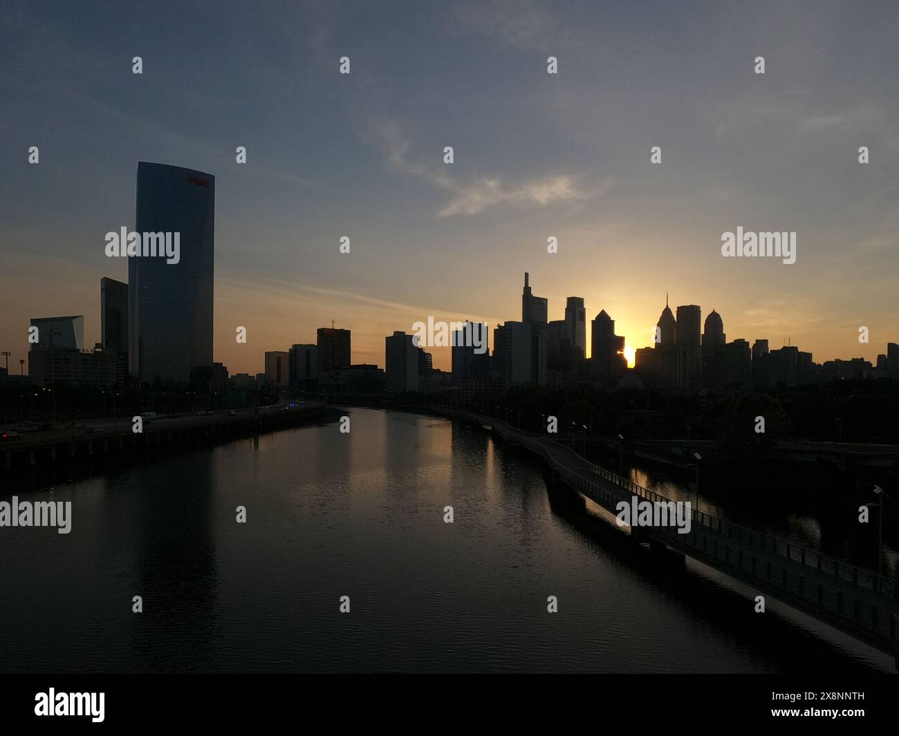 The Philadelphia skyline at sunrise, as seen from the South Street ...