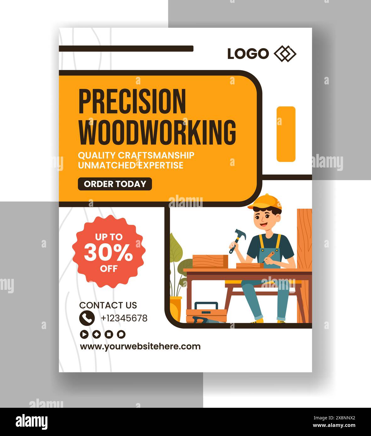 Woodworking Vertical Poster Flat Cartoon Hand Drawn Templates ...