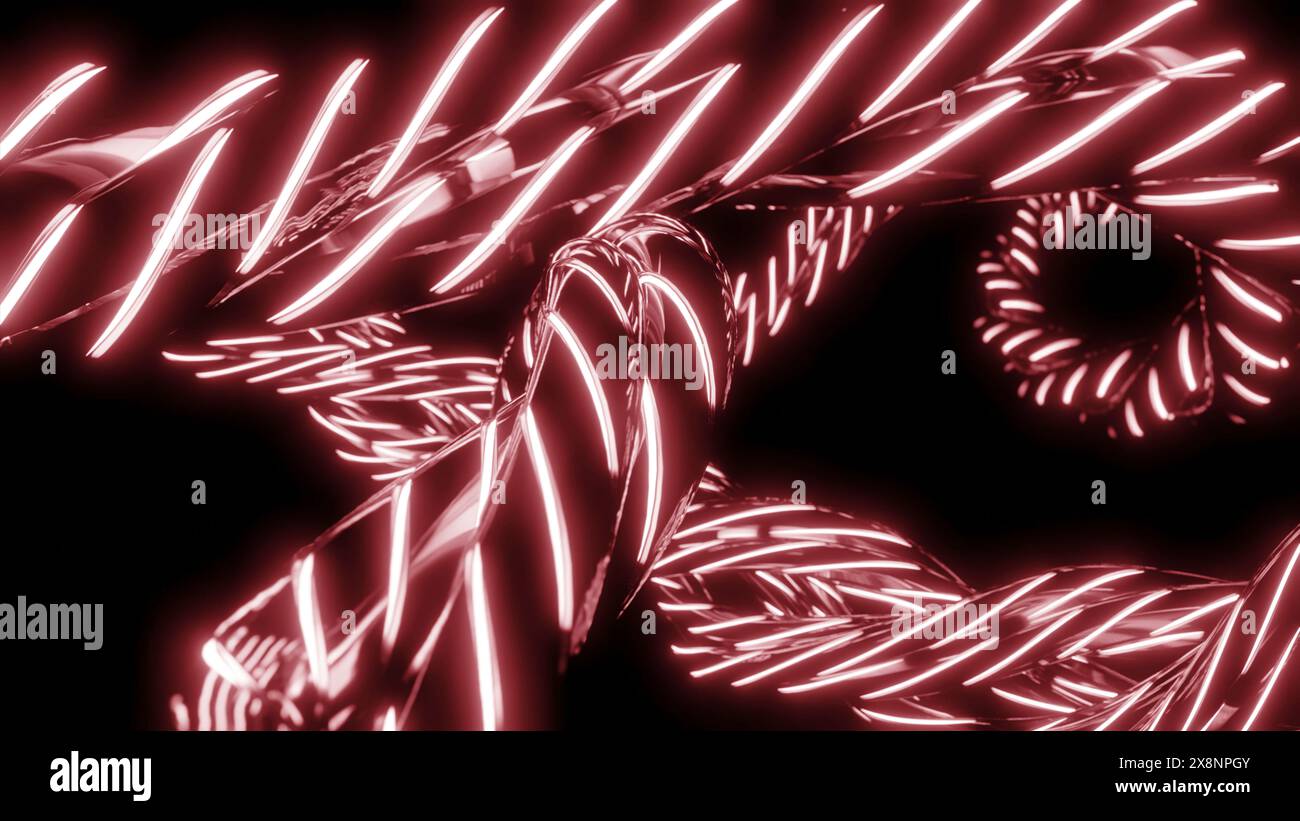 Neon lines swirl in dark cyberspace. Design. Movement of neon lines on ...