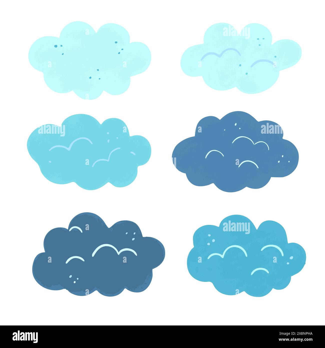 Set of cute cartoon clouds isolated on white background. Vector ...