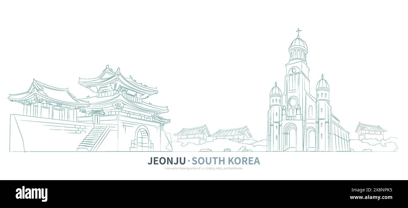 South korea cityscape line drawing vector. city scape sketch. sketch ...
