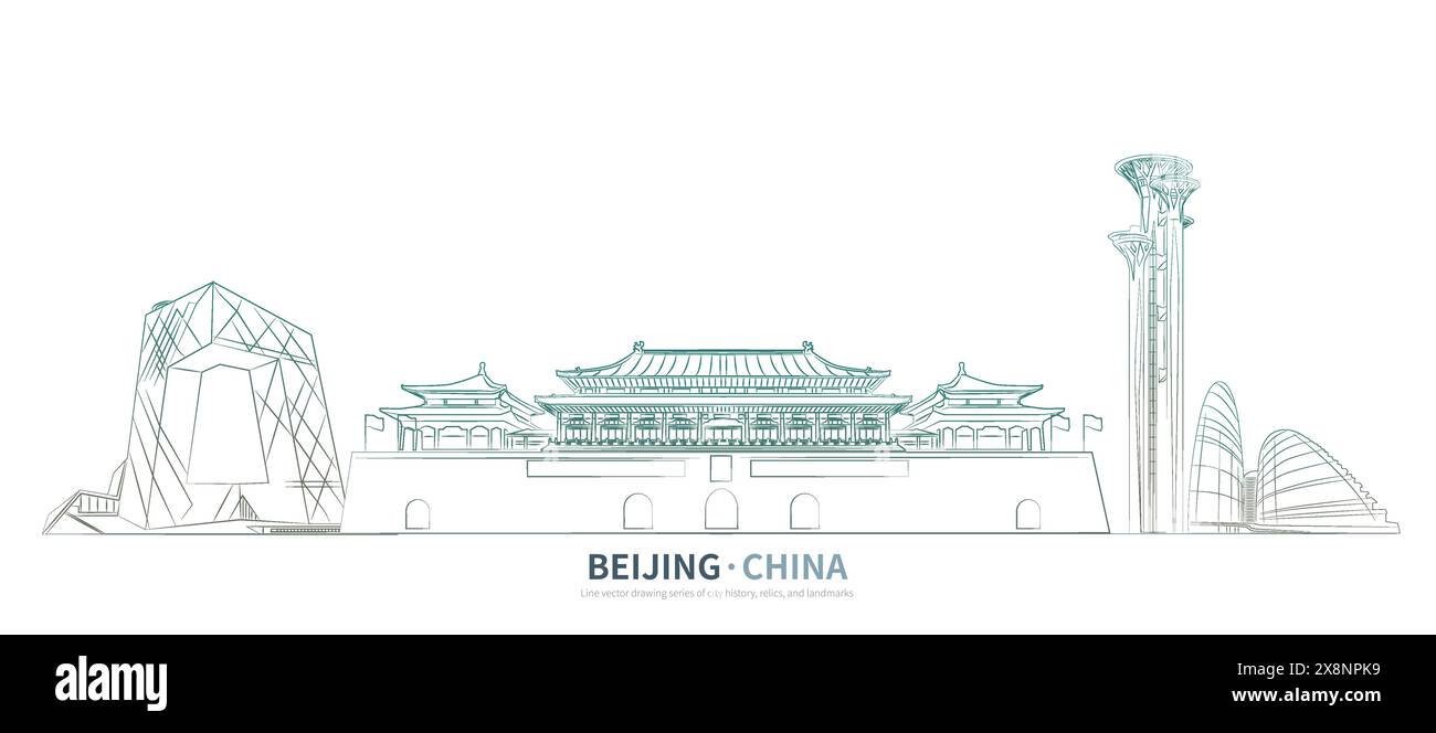 China cityscape line drawing vector. city scape sketch. sketch style ...