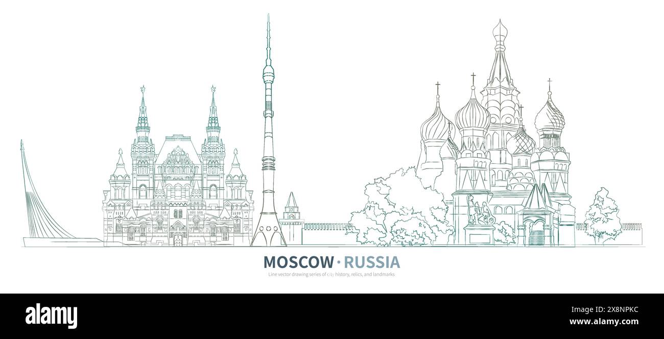 Russia cityscape line drawing vector. city scape sketch. sketch style ...