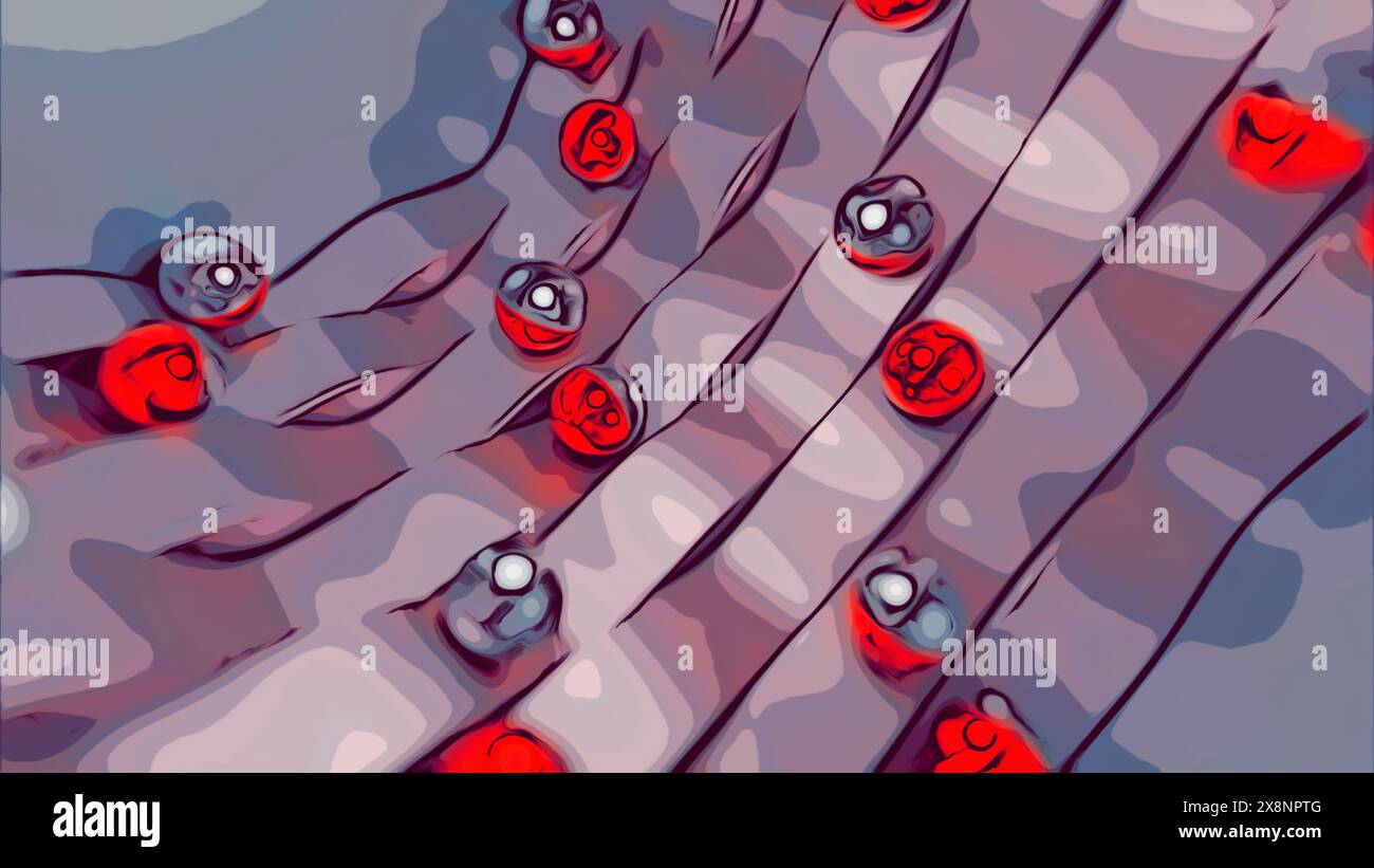 Abstract glass spheres rolling along wavy tracks. Design. Futuristic 3D ...