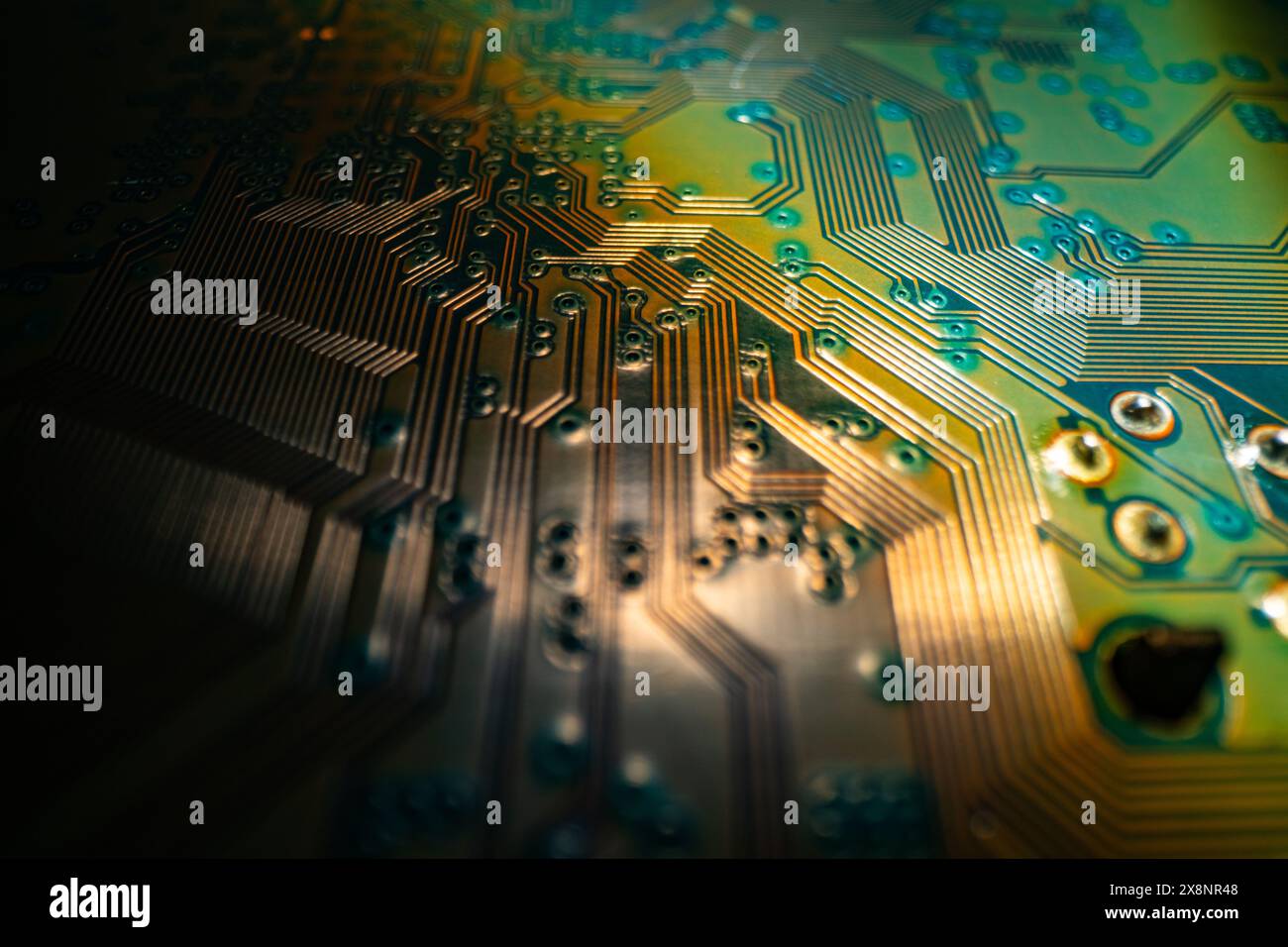 Technology background. High tech electronic circuit board background. Close-up macro electronic ...