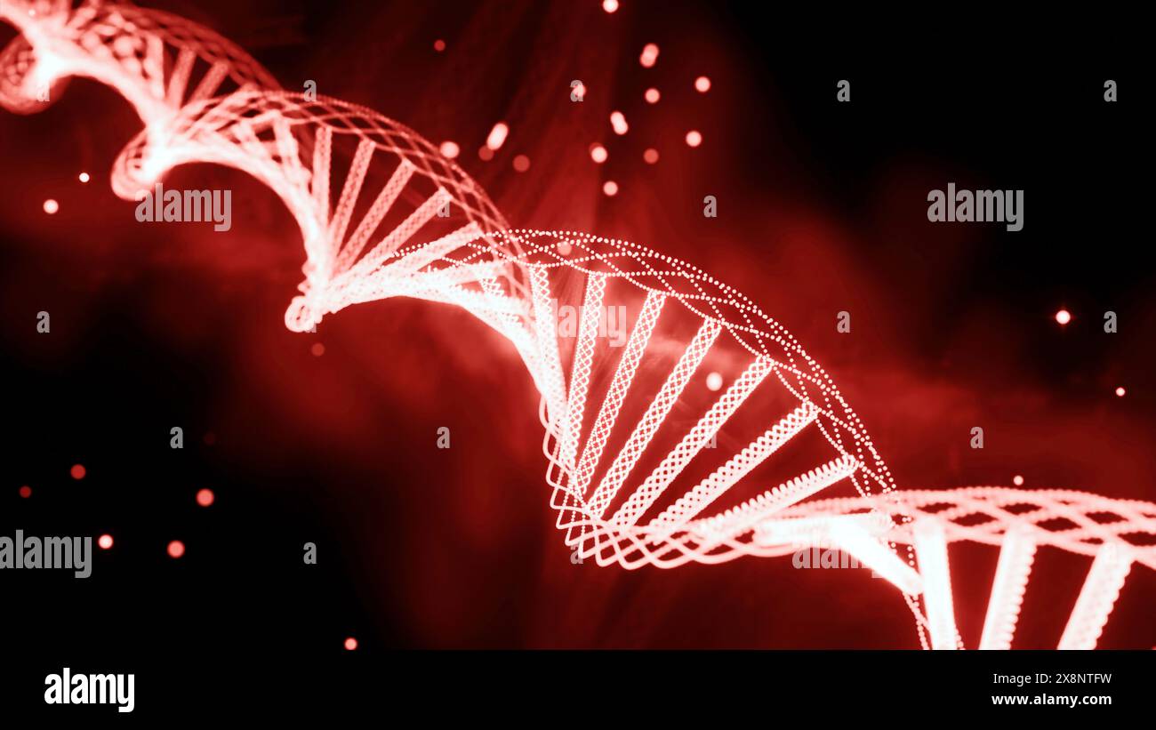 Glowing dna rotates in space. Design. Dna spiral rotates and glows with ...