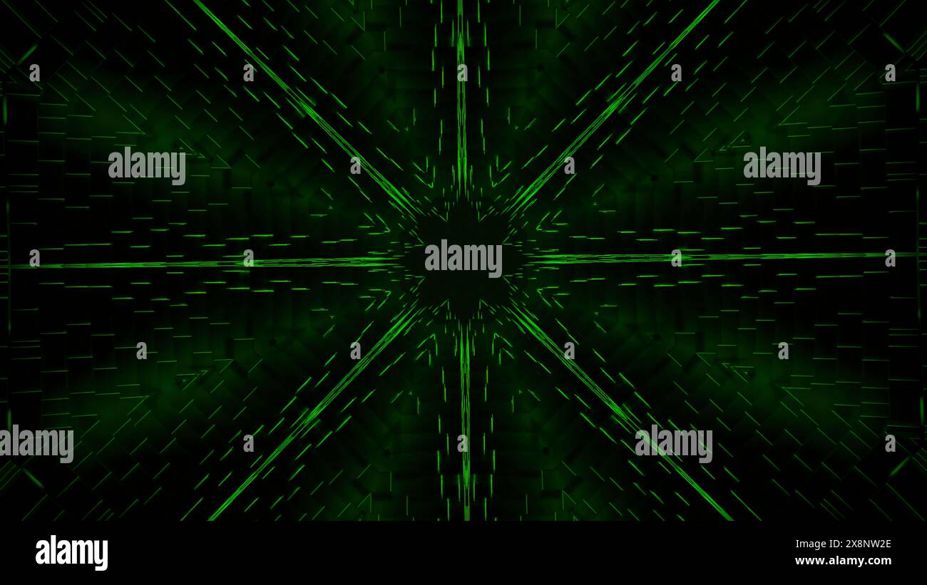 Moving hypnotic animation with pulsating tunnel. Design. Moving rays and pattern particles in ...