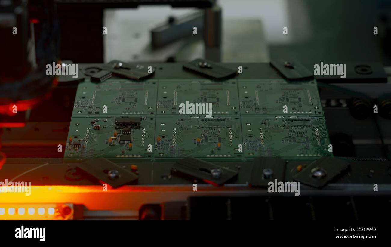 Electronic circuit board with processor, chips and capacitors. Creative ...