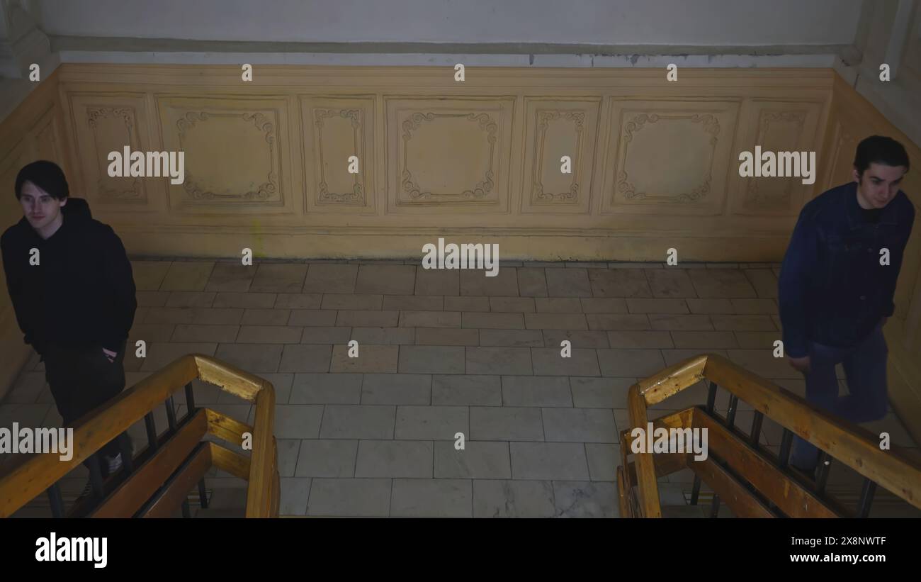 Students walk up stairs of building. Media. Students climb stairs of ...