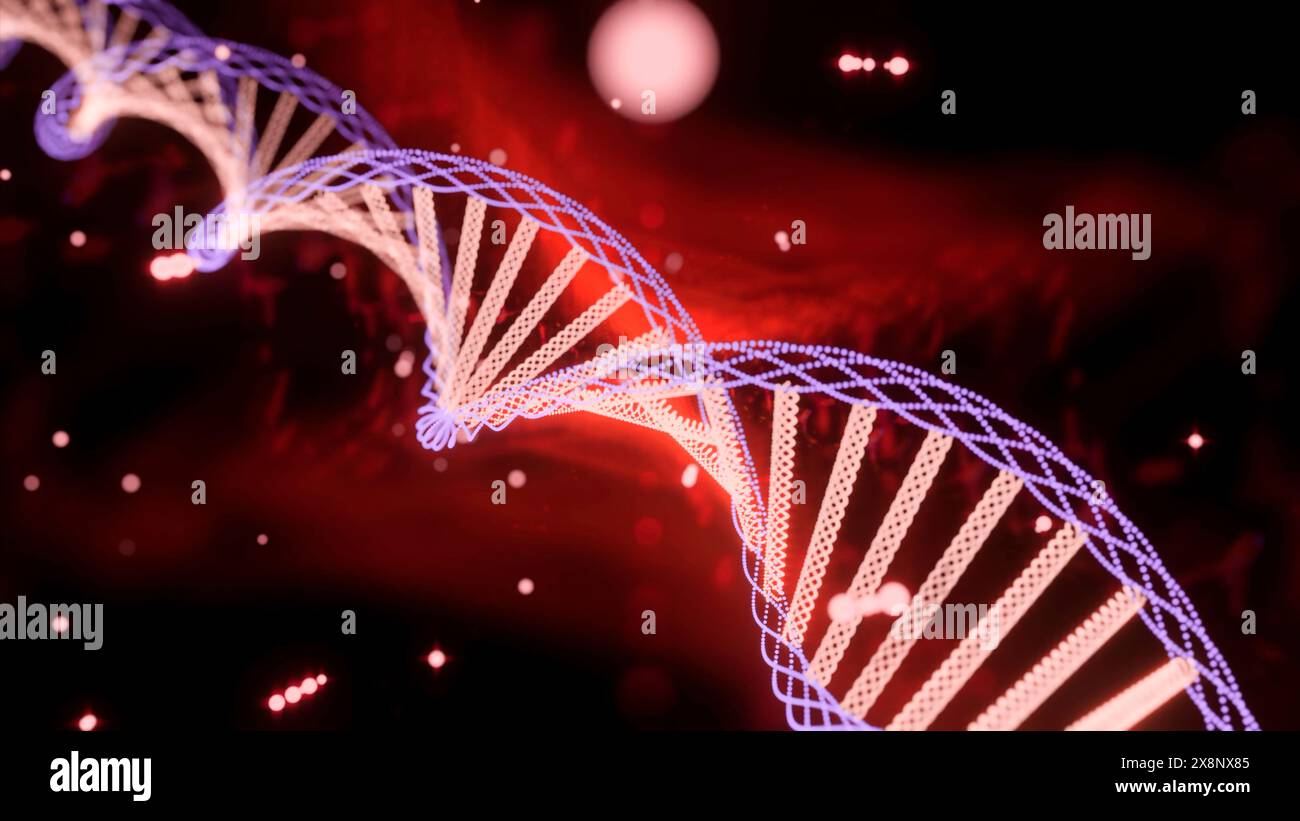 Realistic DNA 3D double helix. Design. Science concept, neon glowing ...