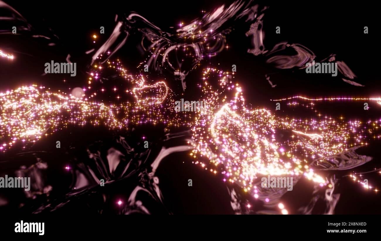 Abstract background with moving flickering particles. Design. Red ...