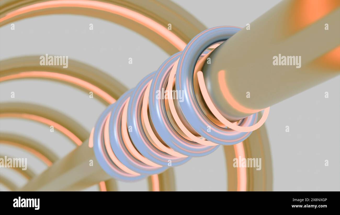 Tunnel with metal pipe and moving spirals. Design. Metal pipe into ...