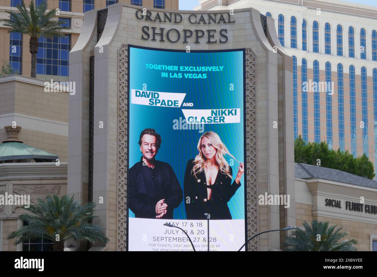 Las Vegas, Nevada, USA 15h May 2024 David Spade and Nikki Glaser Marquee at The Venetian Hotel ...