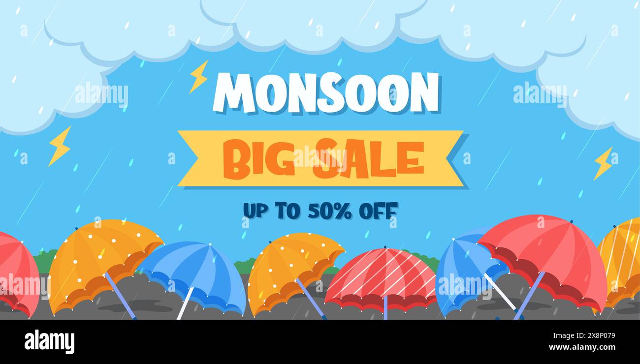 Colorful umbrellas monsoon season background, Monsoon Sale Poster ...