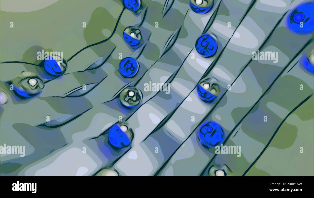 Abstract narrow roads with rolling small spherical objects. Design ...