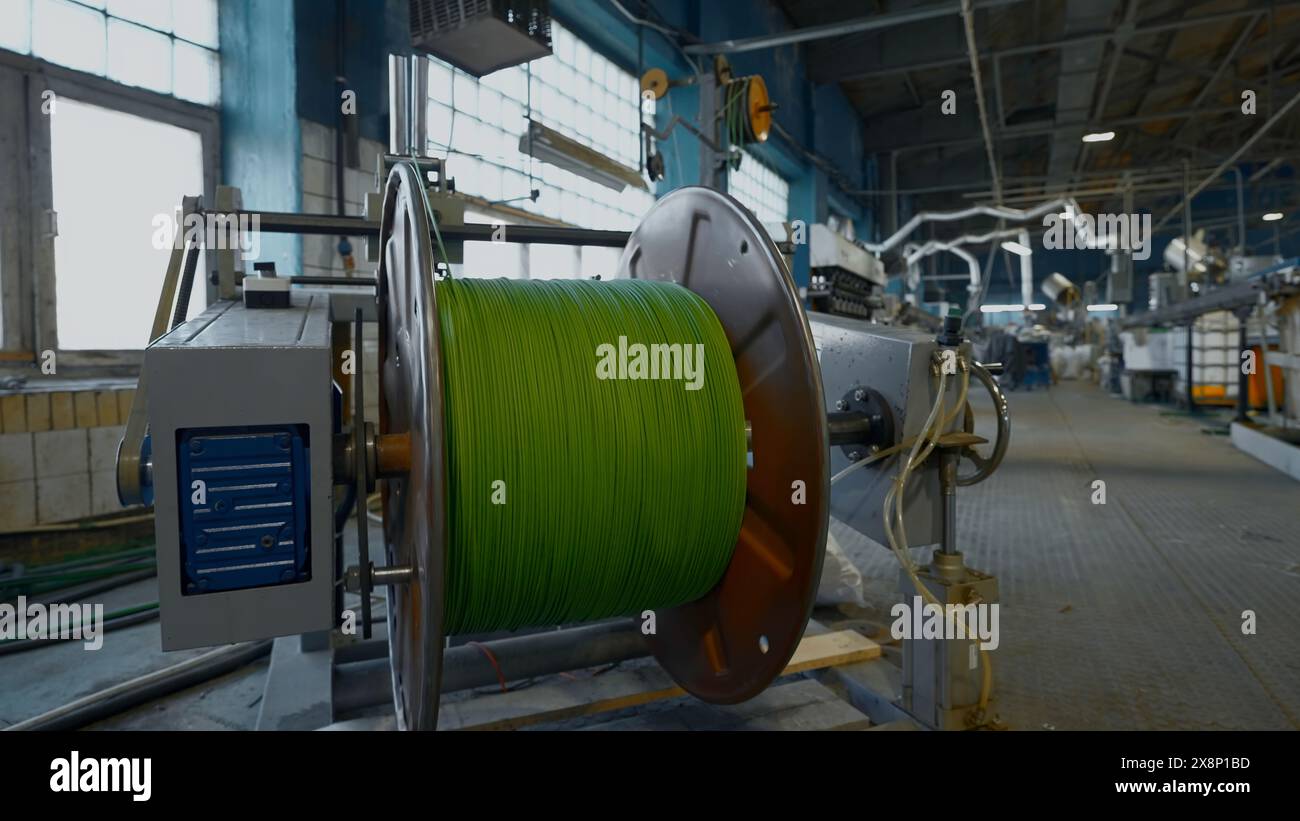 Modern cable manufacturing, cable factory. Creative. Electric cable ...