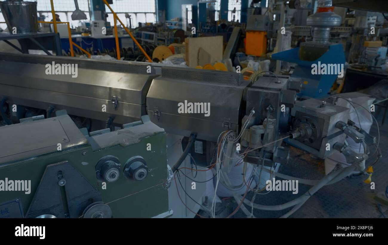 Cable wire production and machines in factory. Creative. Industrial ...