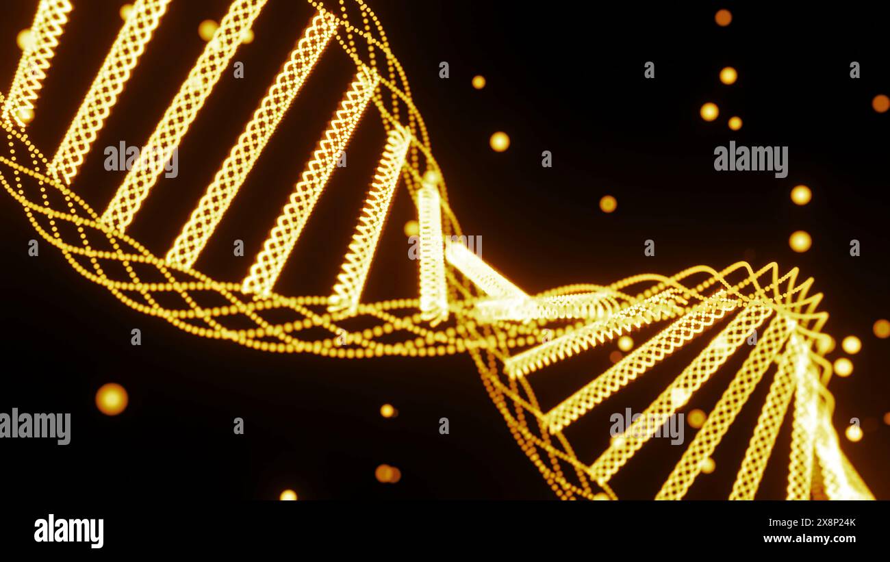 Dna helix rotates with glowing dots. Design. Beautiful rotating spiral ...