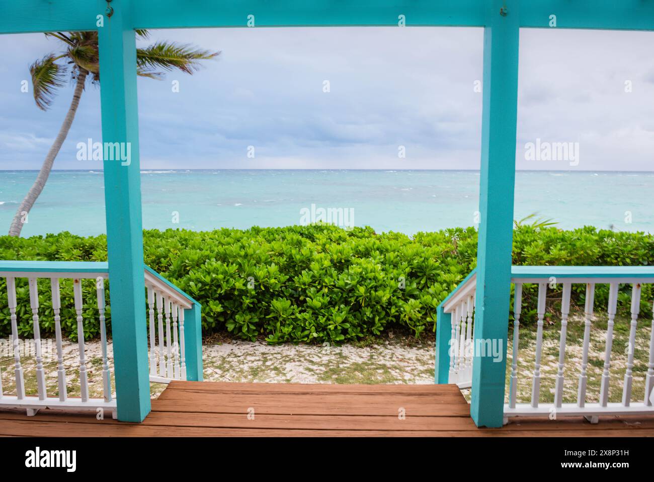 Ocean view from colorful tropical cottage in the Abaco islands Stock ...