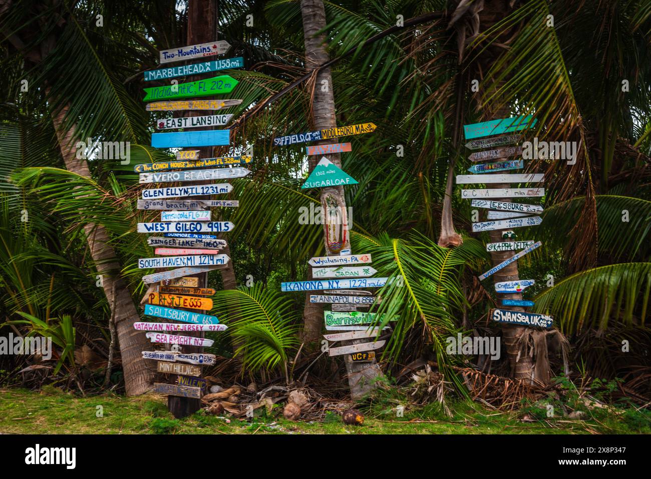 Signs to destinations with distances from the Abaco Islands in the ...