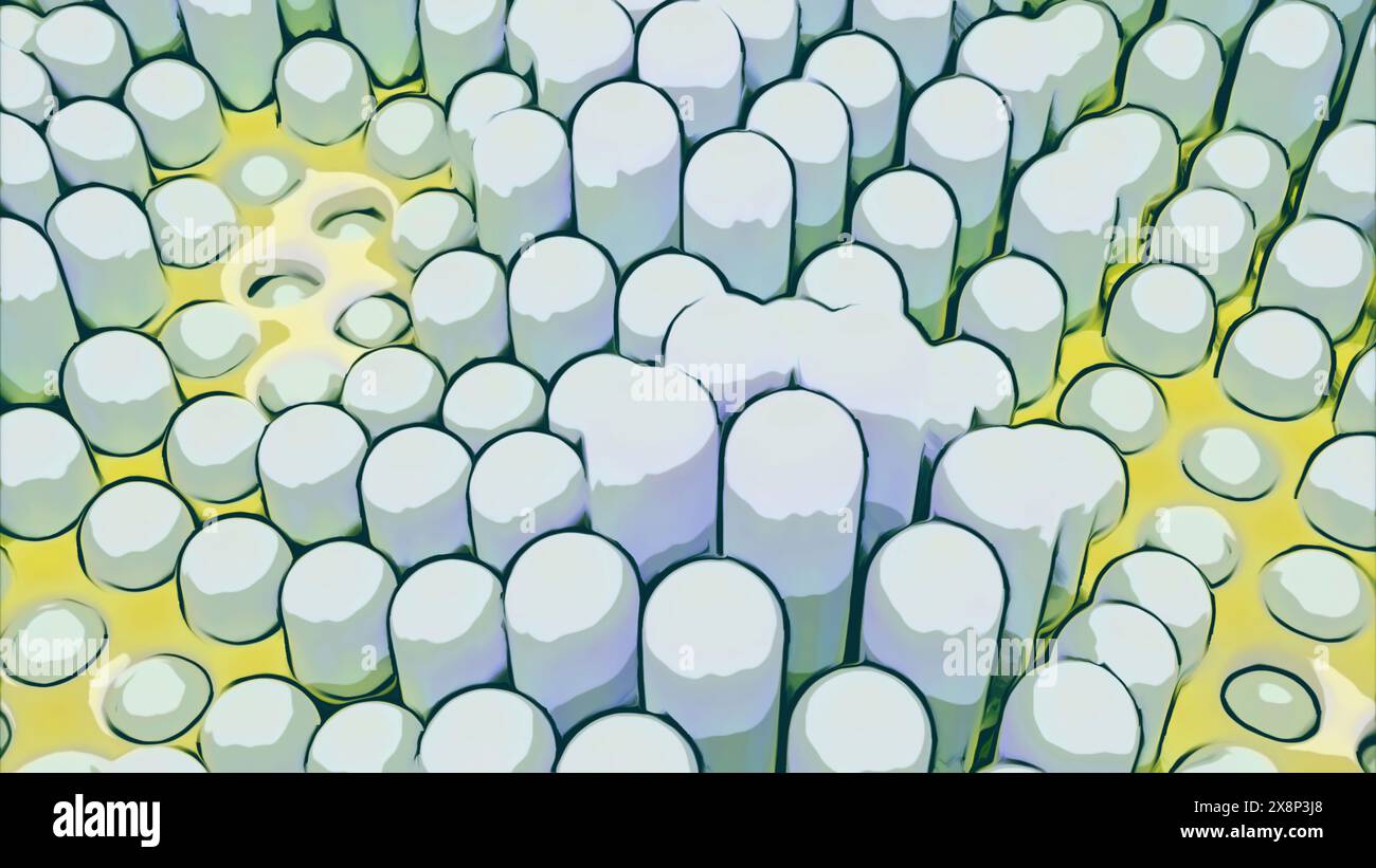 Surface with numerous repeating cylinders. Design. Isometric background ...