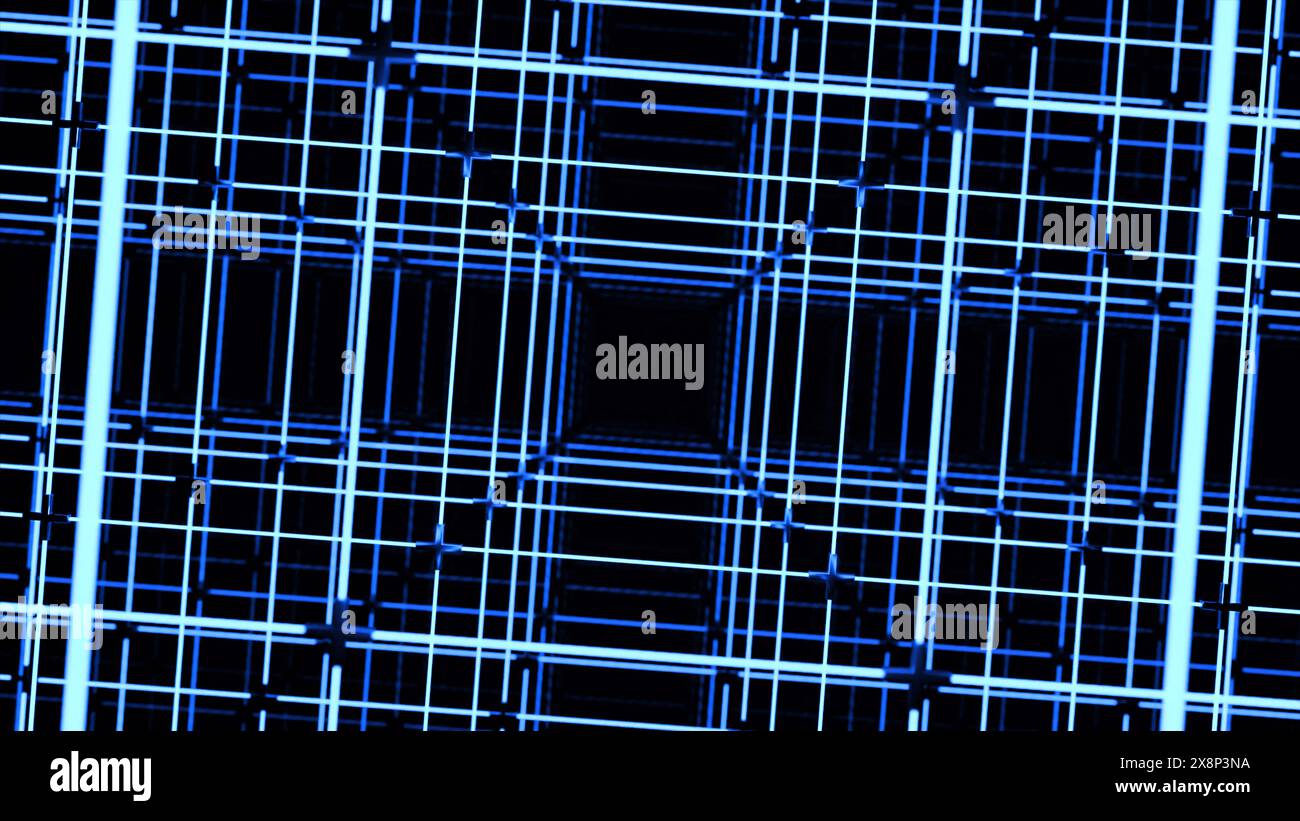 Rotating animation with square line construction. Design. Spatial grid ...