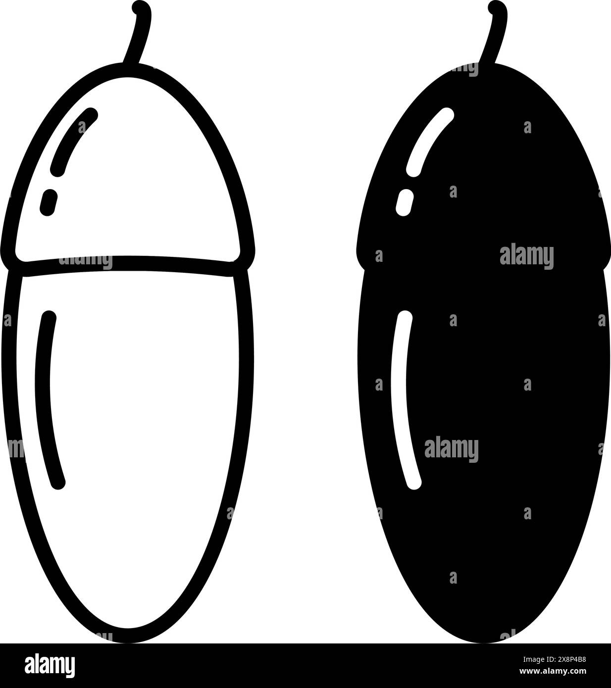 Acorn Stylized Silhouette and outline Autumn seed in minimalism Logo ...