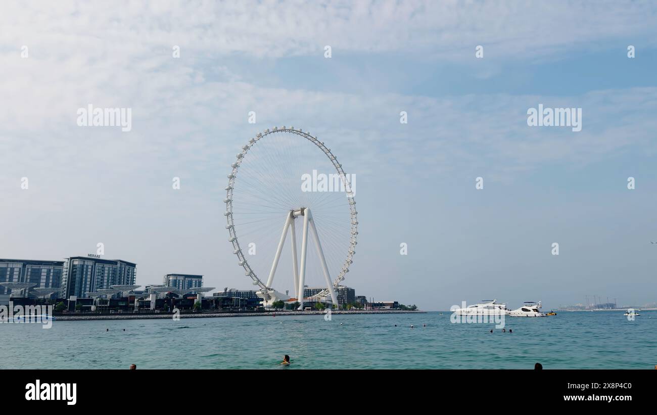 Amazing marine landscape with white giant observation wheel. Action ...