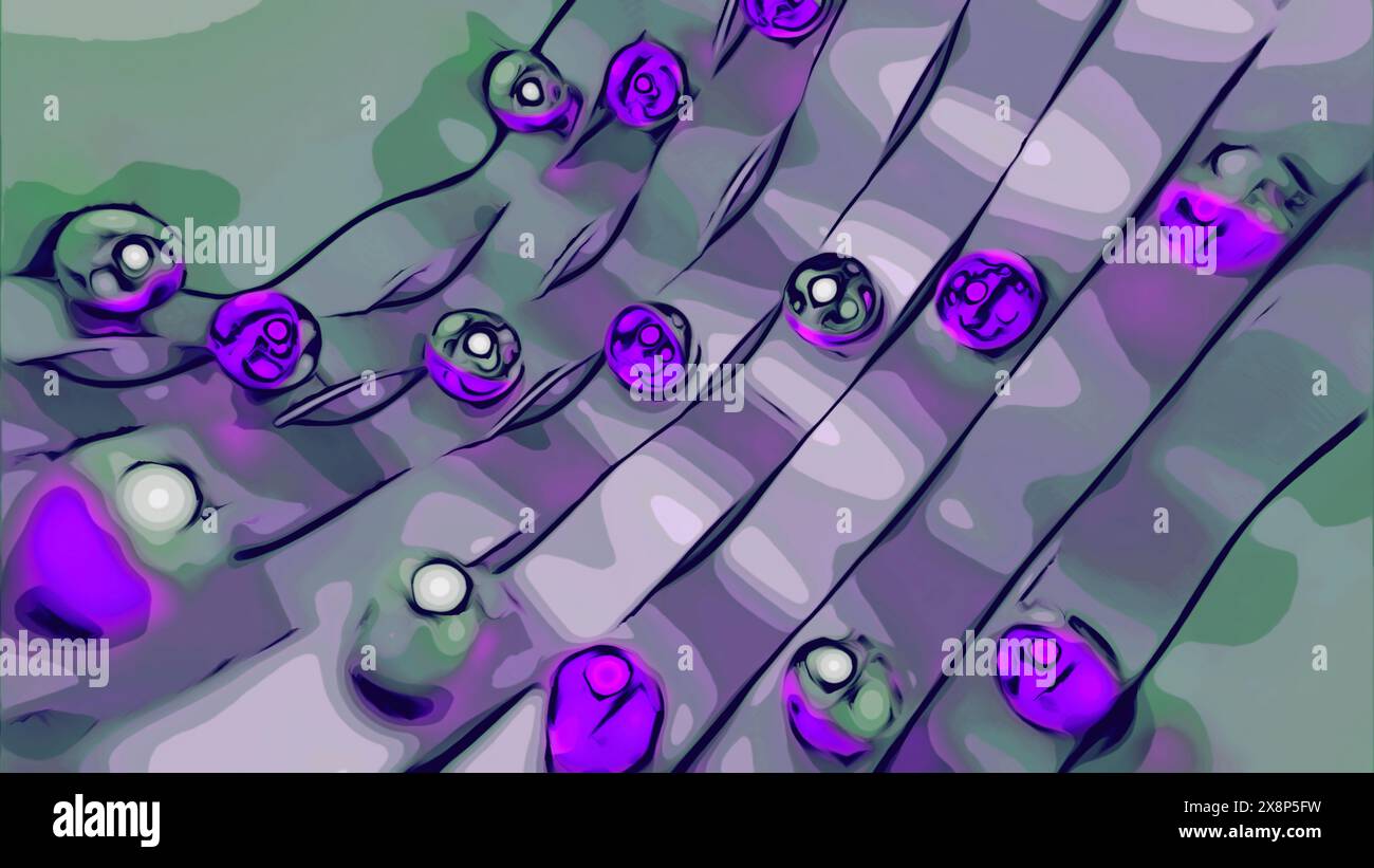 Abstract glass spheres rolling along wavy tracks. Design. Futuristic 3D ...