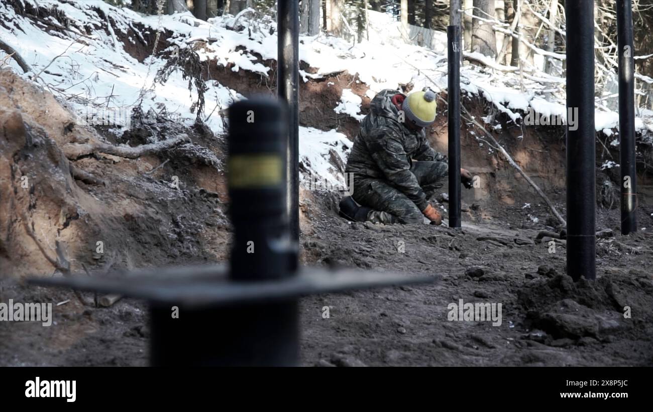 Process of strengthening the soil with piles at the construction site ...