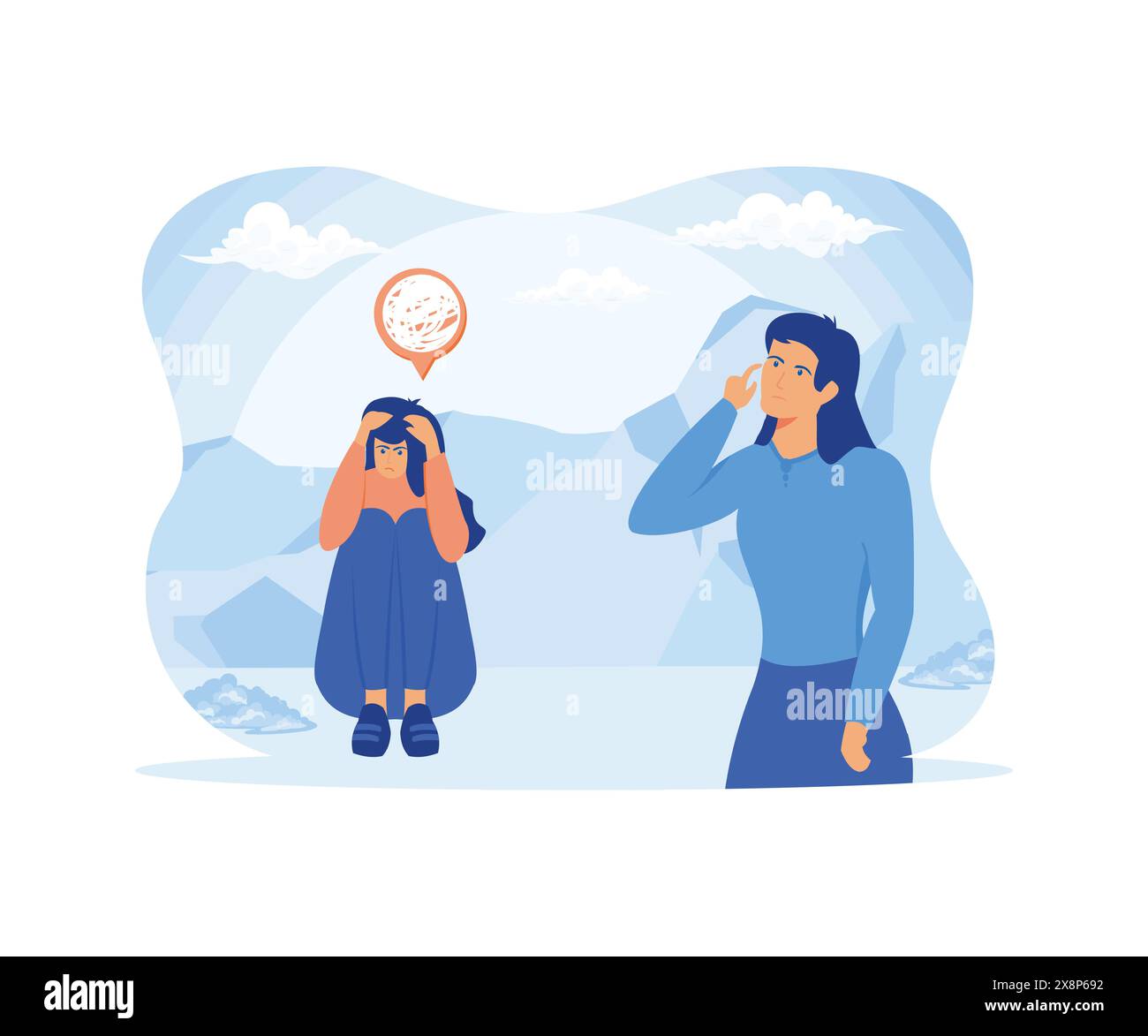 Crying woman sitting on floor hugging knees. Stressed girl touching ...