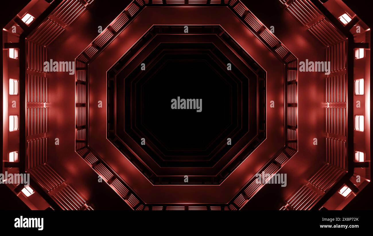 Dark space tunnel with flashing lights. Design. Octagonal shape of ...