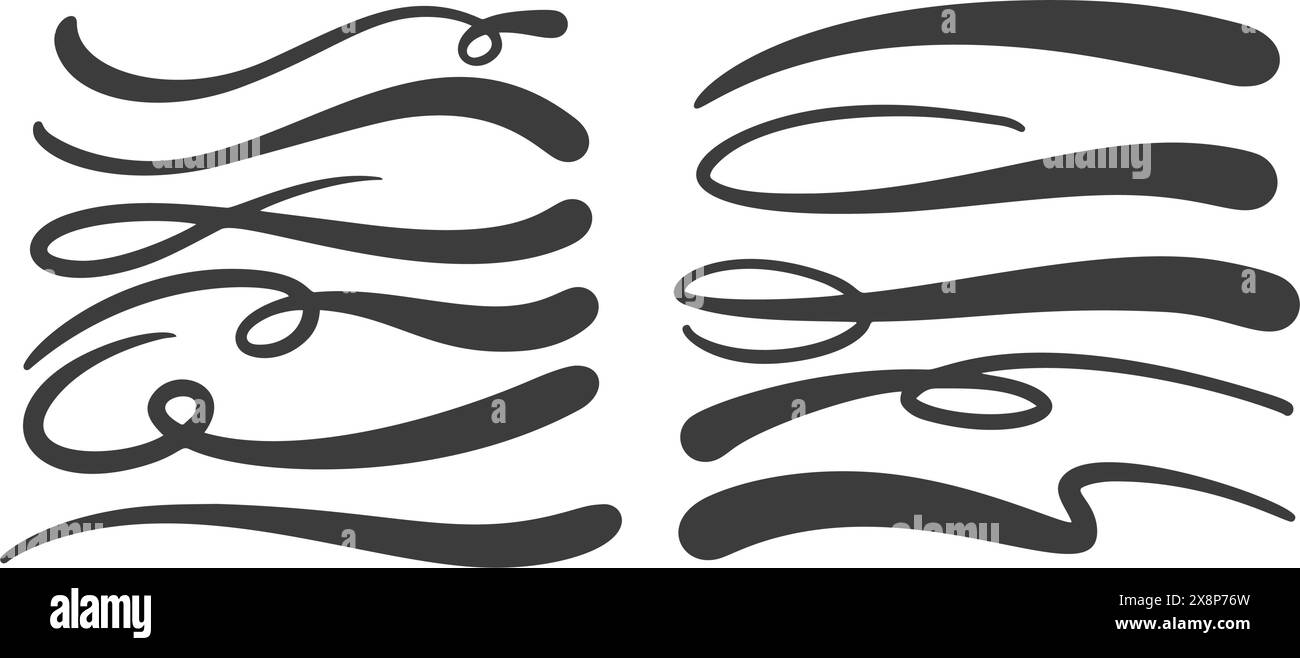 Swoosh and swish vector underlines. Hand drown swirl swashes. Curly ...
