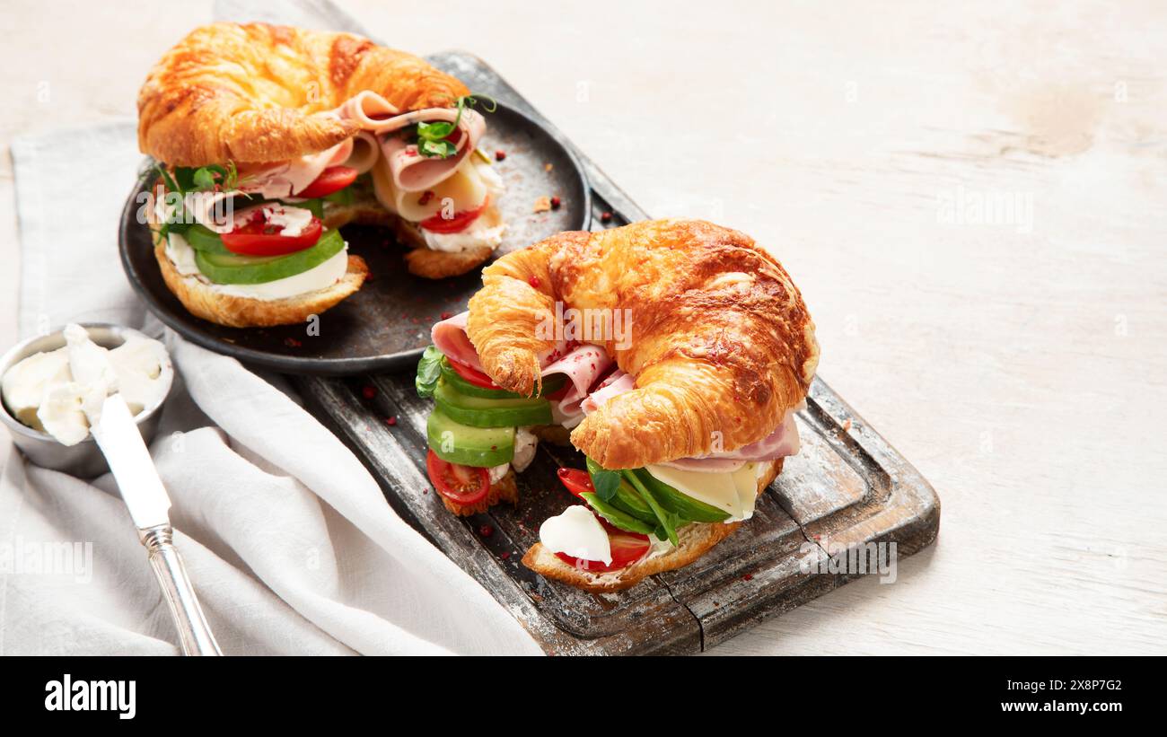 Salted healthy breakfast on light background. Fresh sandwich with ...