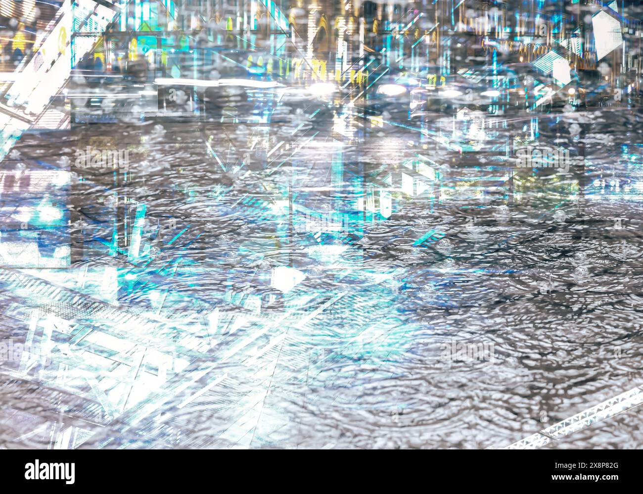 multi exposure urban abstract background. heavy rain in city Stock ...