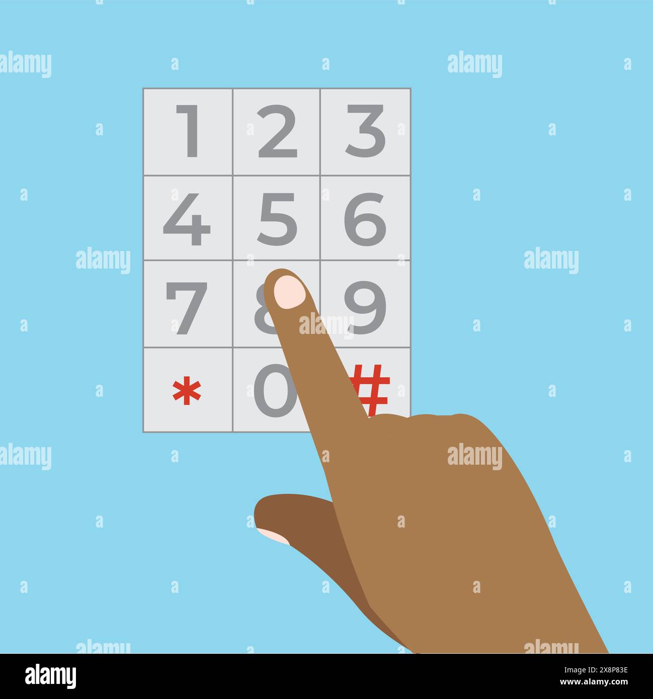 Index finger pressing key number on keyboard machine hand pressing hi ...