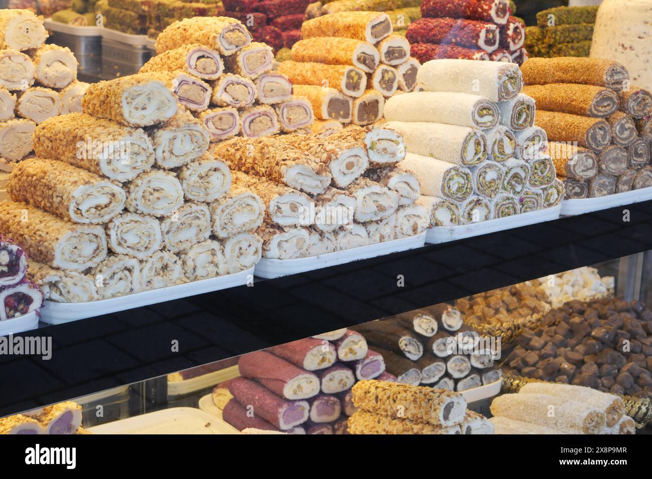 Turkish traditional sweet Turkish delight sold in the market Stock ...