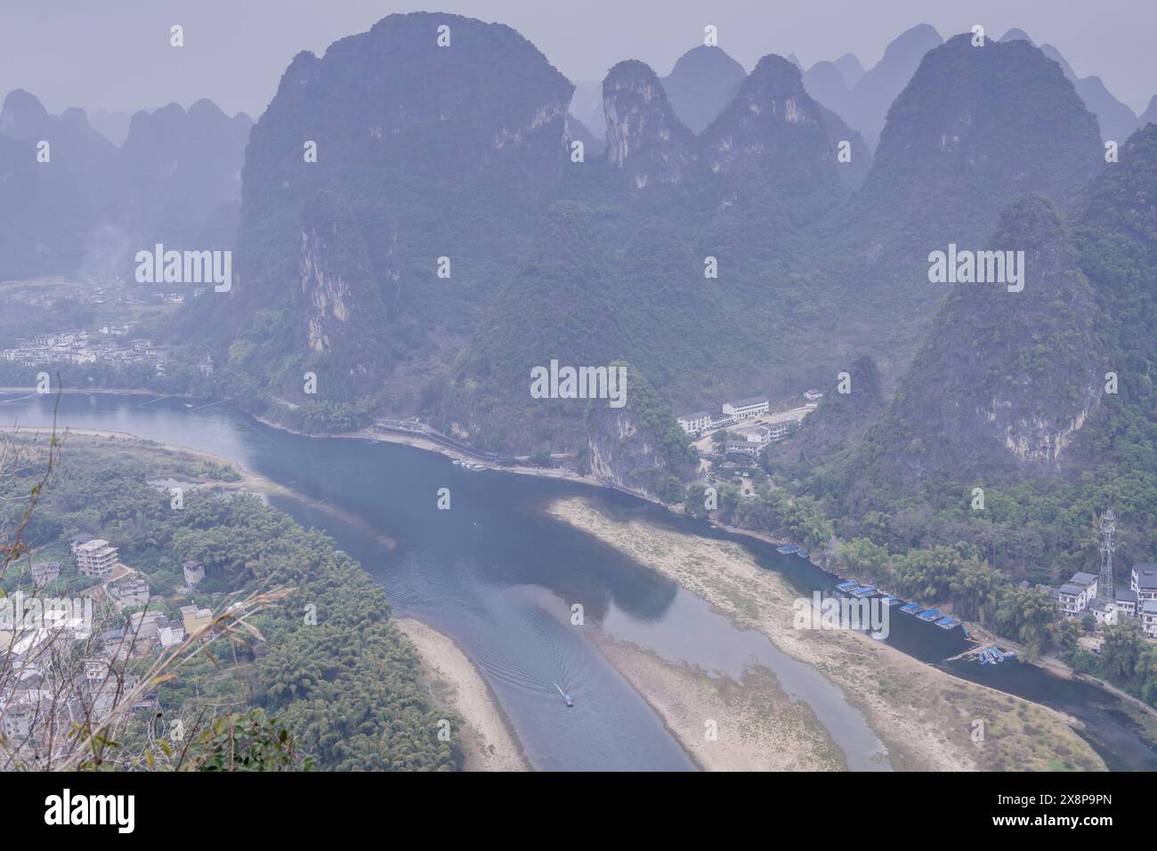 Arial view of Guilin, Li River and Karst mountains Yangshuo and ...
