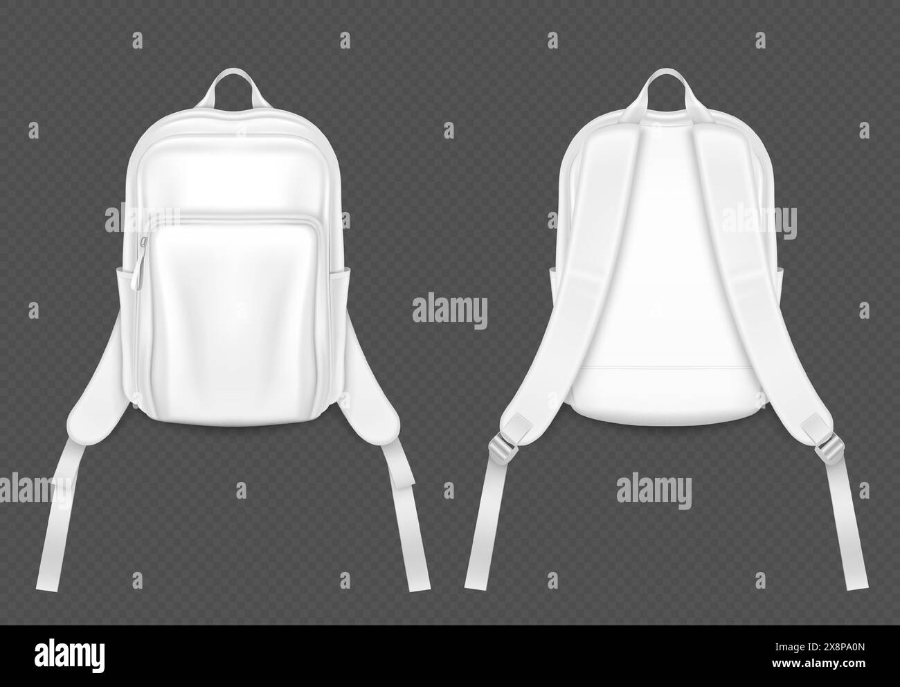 White 3d school or sport backpack mockup vector. Student bag with strap ...