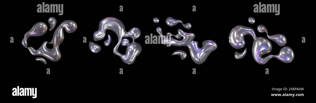 3d metal chrome liquid y2k shape object vector. Isolated hologram ...