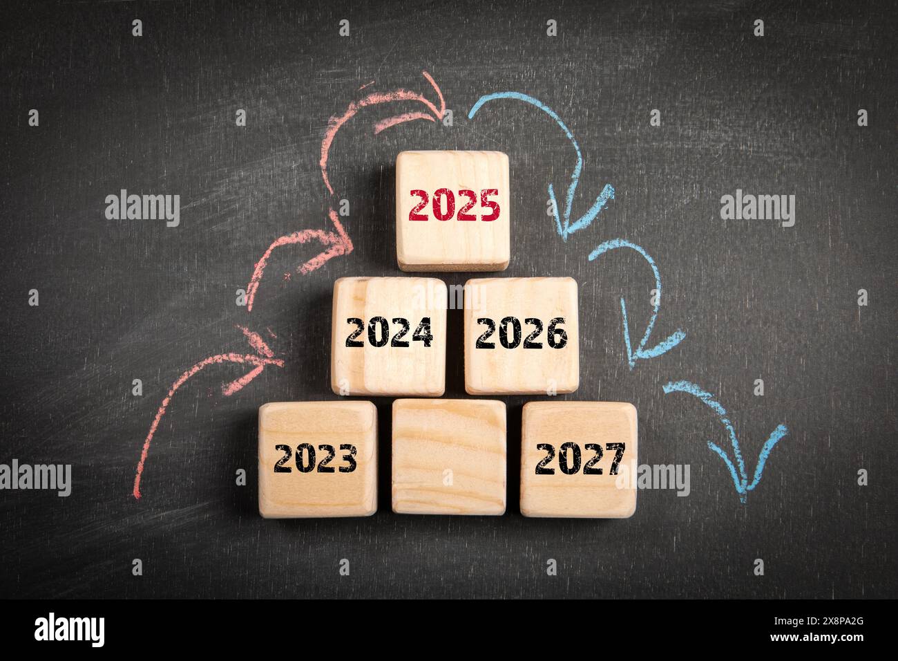 2025 Goals. Wooden blocks on a chalkboard background Stock Photo - Alamy