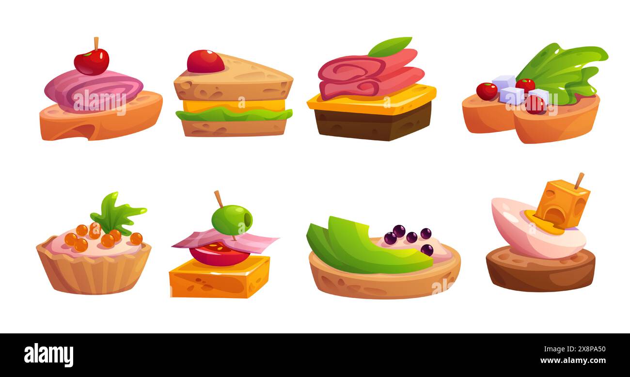 Finger food snacks set isolated on white background. Vector cartoon ...