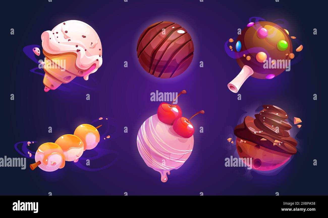 Candy planet for space game world. Magic food and fantasy alien galaxy ...