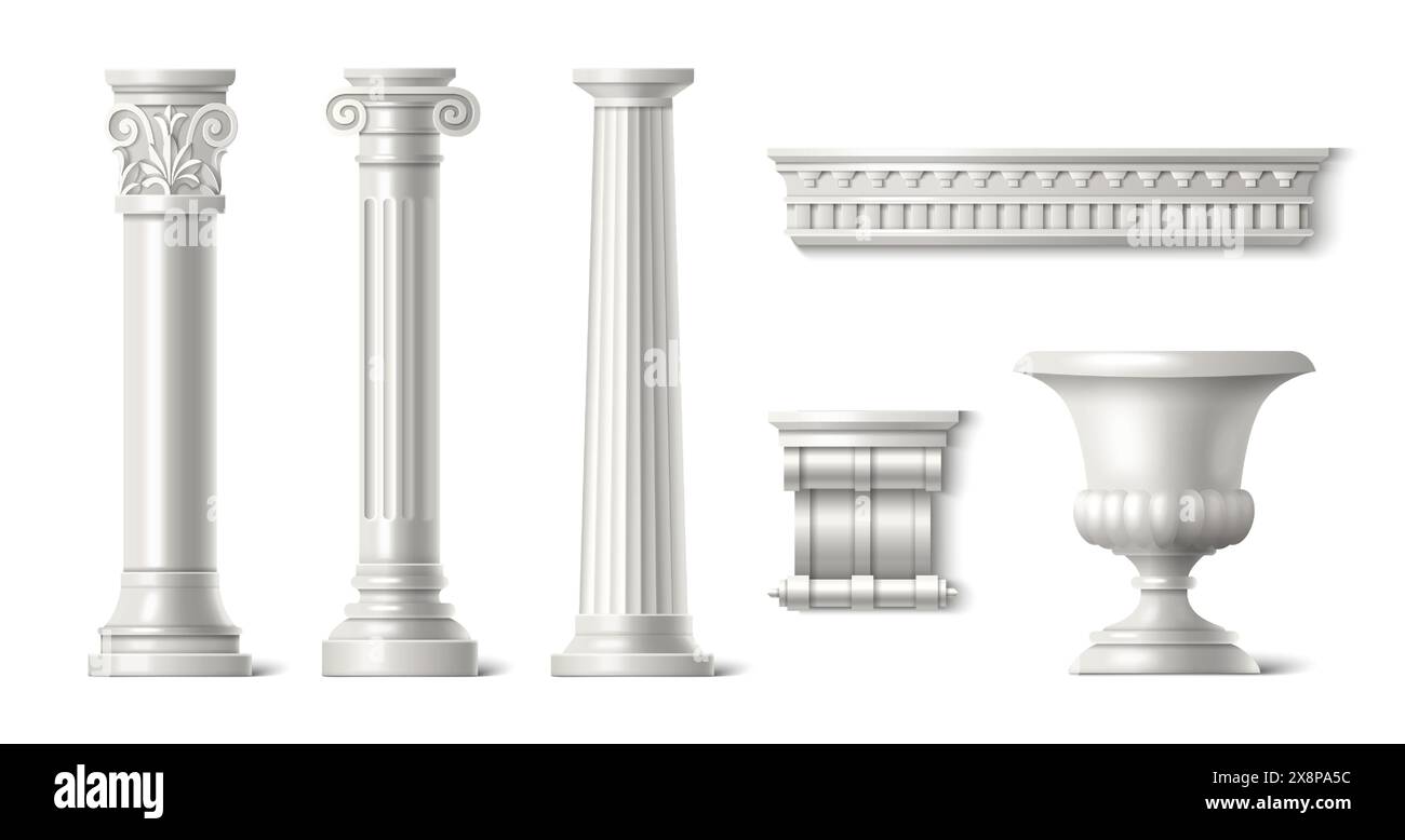 Ancient roman column, stone pillar and vase. Realistic 3d vector ...