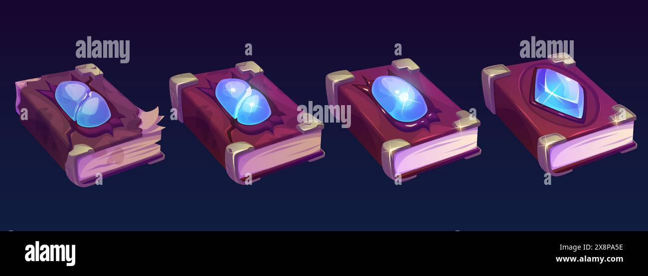 Ancient spell books set isolated on black background. Vector cartoon ...
