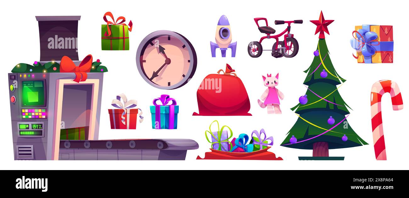Christmas Santa Claus factory elements. Creation kit of xmas workshop ...