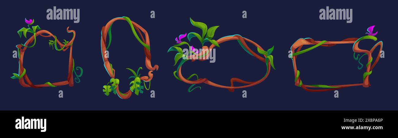 Jungle liana vine frame. Tropical forest plant branch. Isolated hanging ...