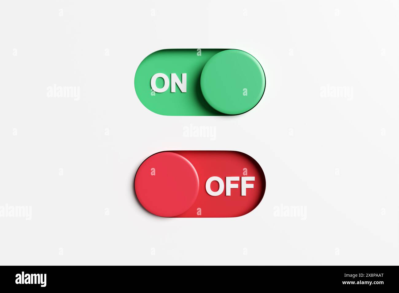 On and off toggle switch buttons on white background. 3d render Stock ...
