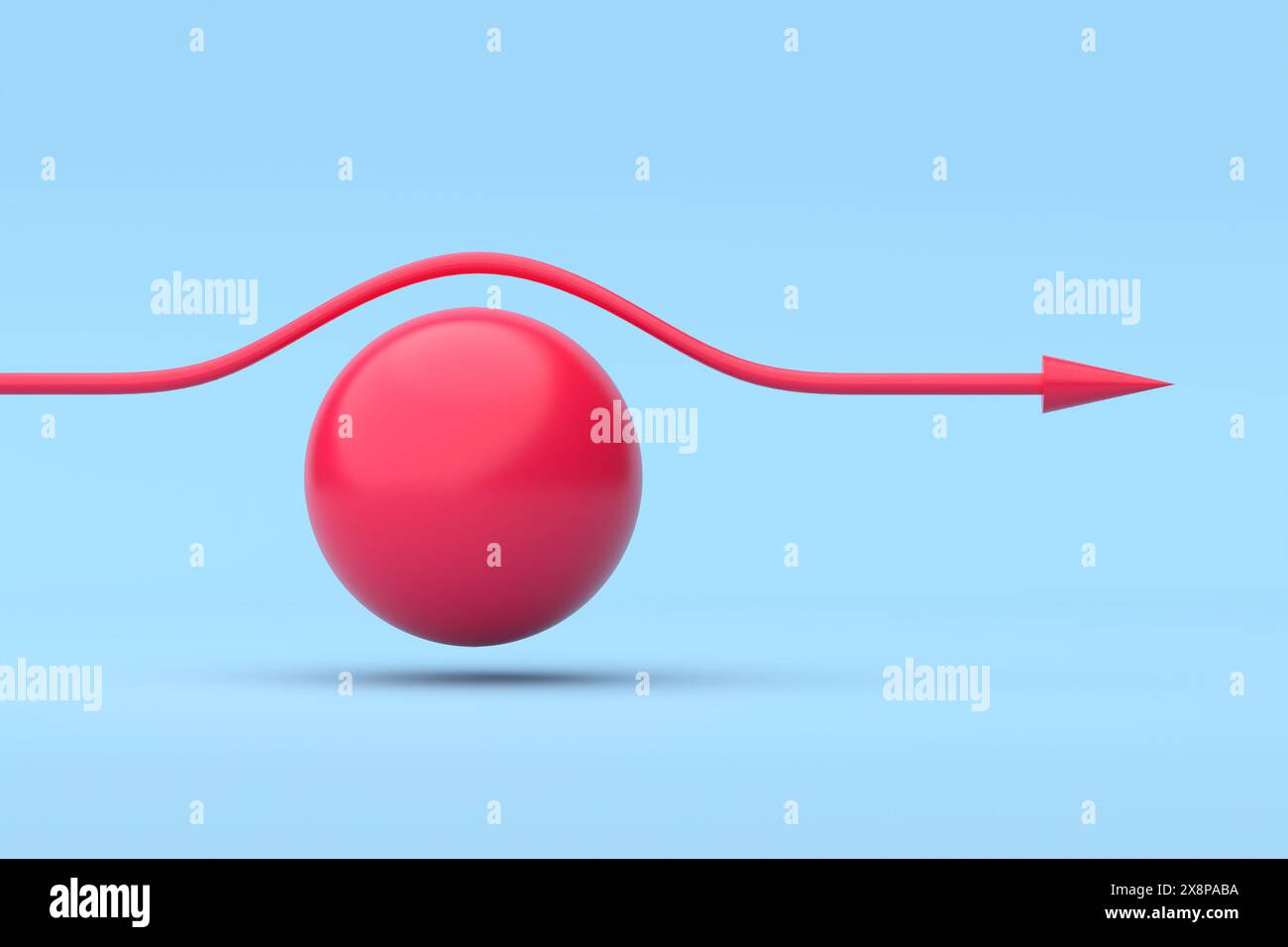 Red arrow going around a sphere. Avoiding obstacles. Flexibility ...