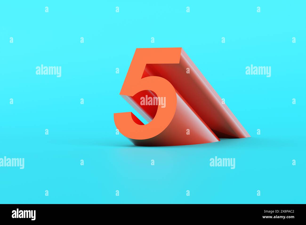 Orange colored number five on blue background. 3D rendered numbers for ...